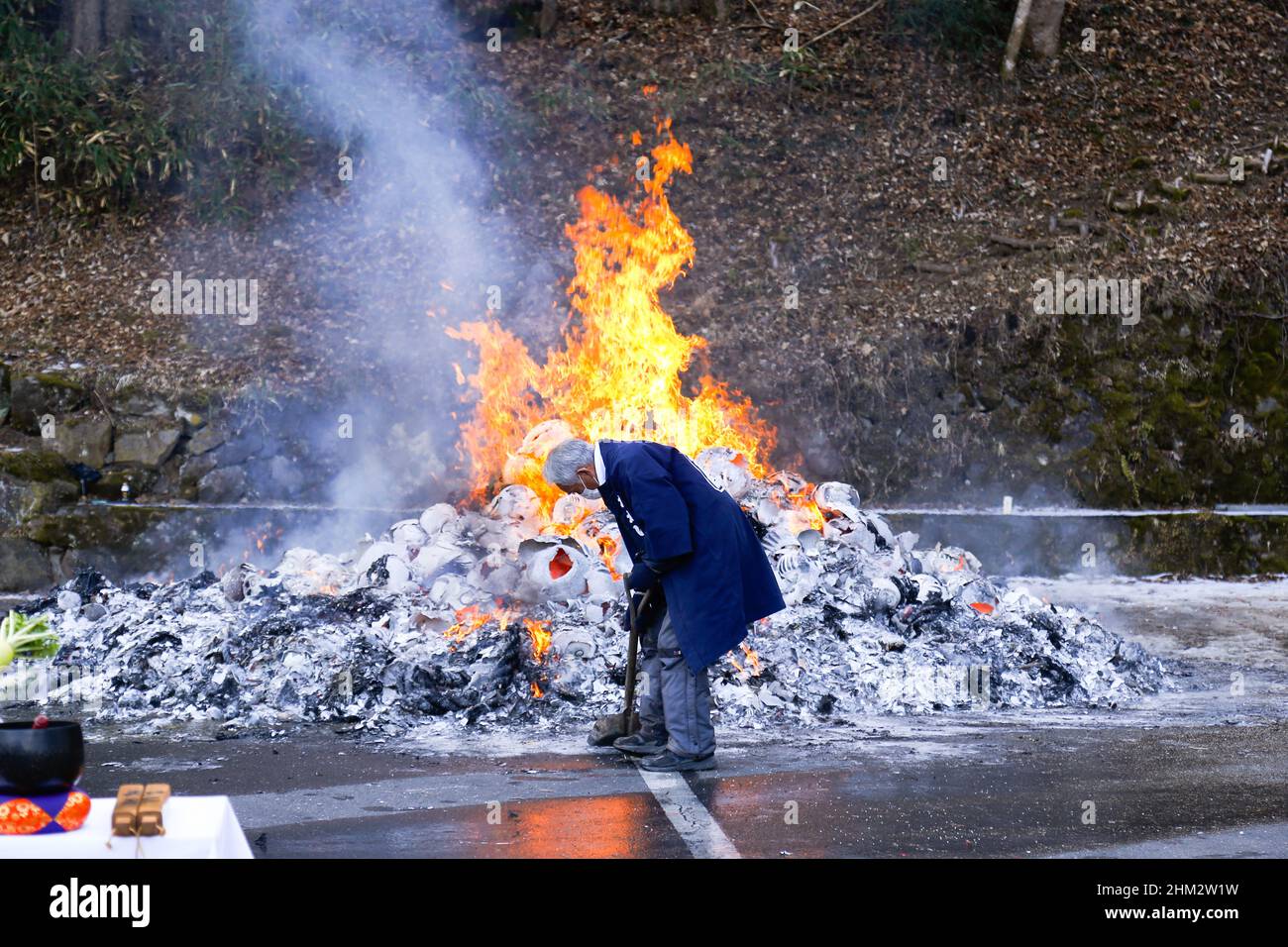 suwa, nagano, japan, 2022/06/02 , Fire of Daruma at Suwa Grand Shrine ...