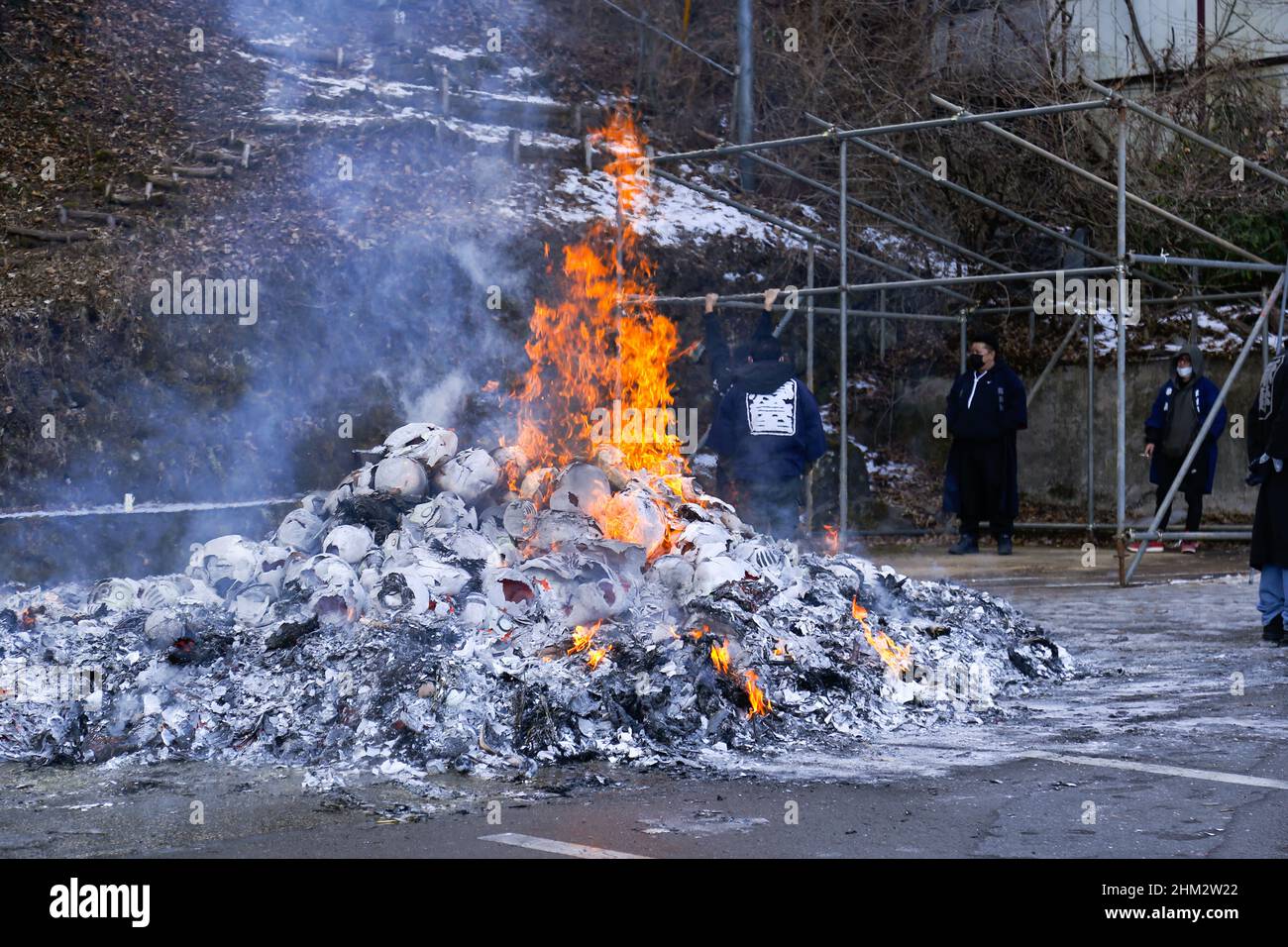 suwa, nagano, japan, 2022/06/02 , Fire of Daruma at Suwa Grand Shrine ...