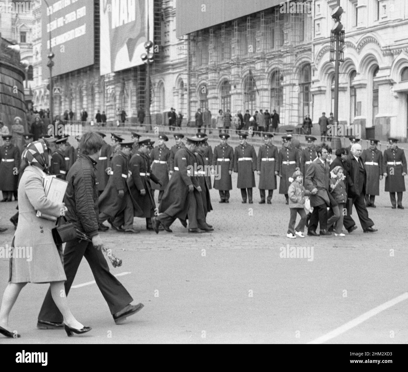 Soldiers' cordon in the center of Moscow, Russia, USSR, april 1976 ...