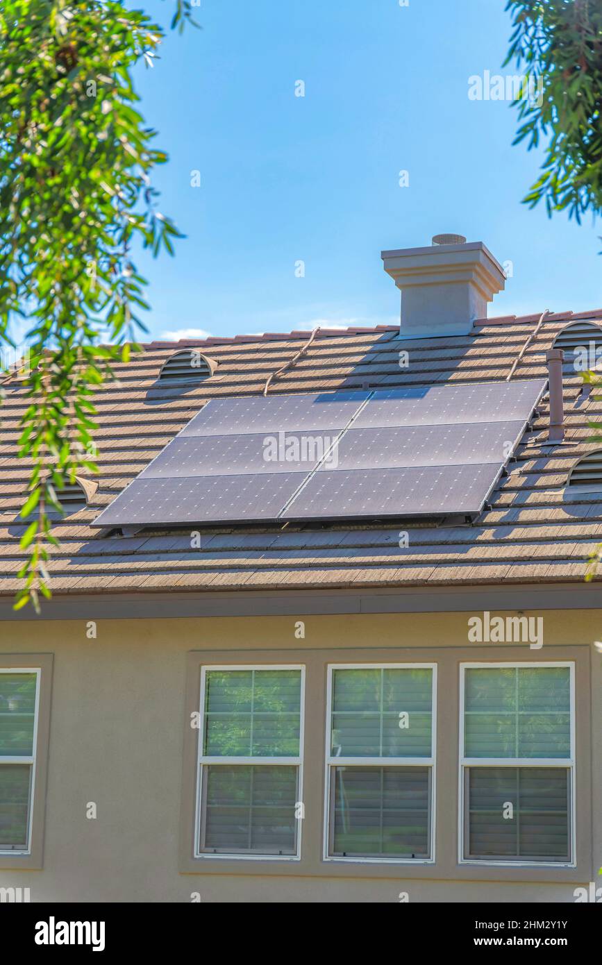 Home exterior with solar panel at Ladera Ranch in Southern California ...