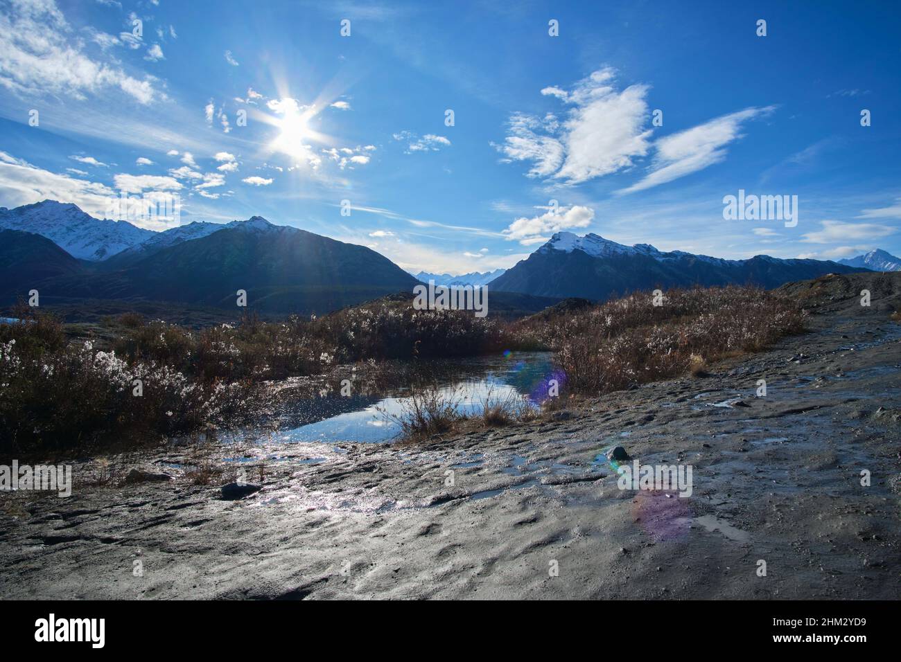 Beautiful view of a river and mountains in Alaska, Matanuska Glacier ...