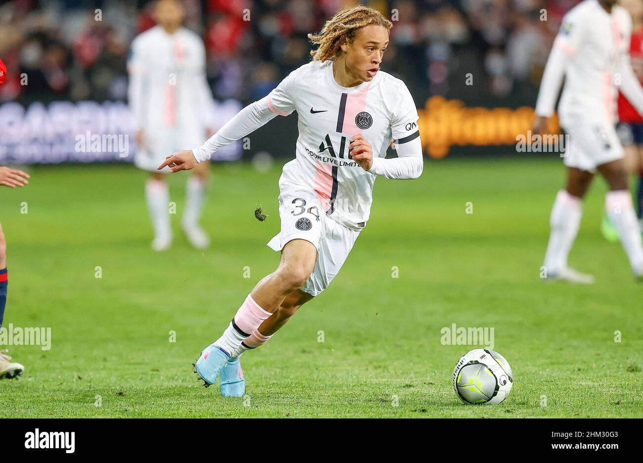 Xavi SIMONS of PSG In action during the Ligue 1 LOSC Lille v Paris ...