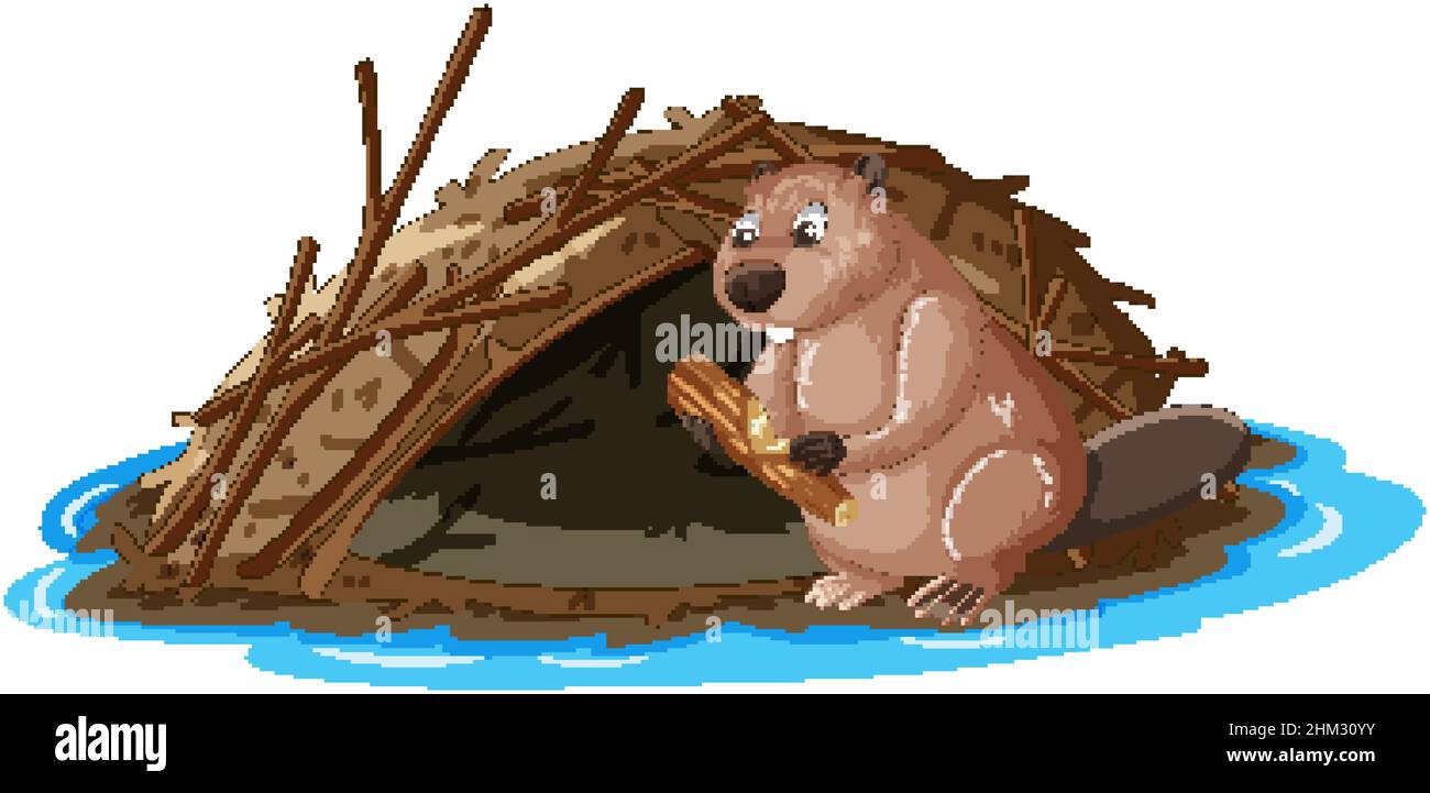 A beaver building a dam in cartoon style illustration Stock Vector ...