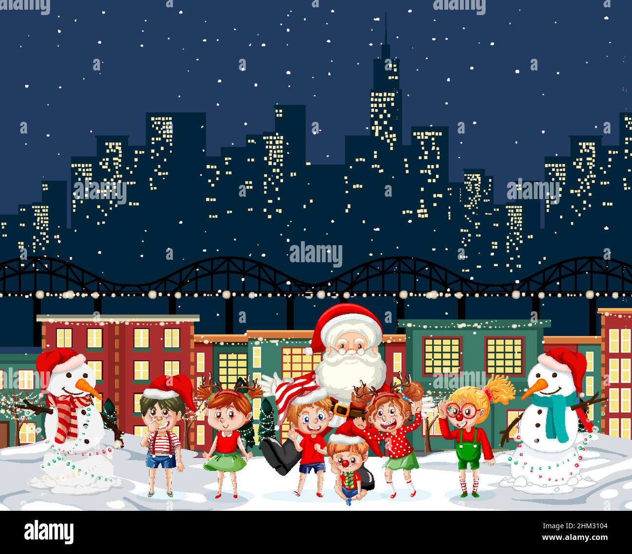 Christmas winter scene with happy children illustration Stock Vector ...