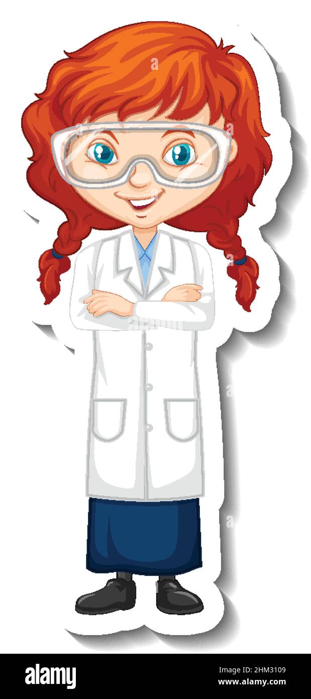 Scientist girl cartoon character sticker illustration Stock Vector ...
