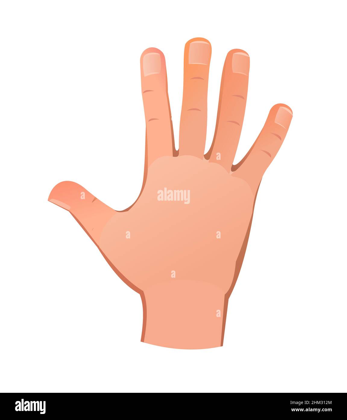 Hand raised up with five finger. Object isolated on white background ...