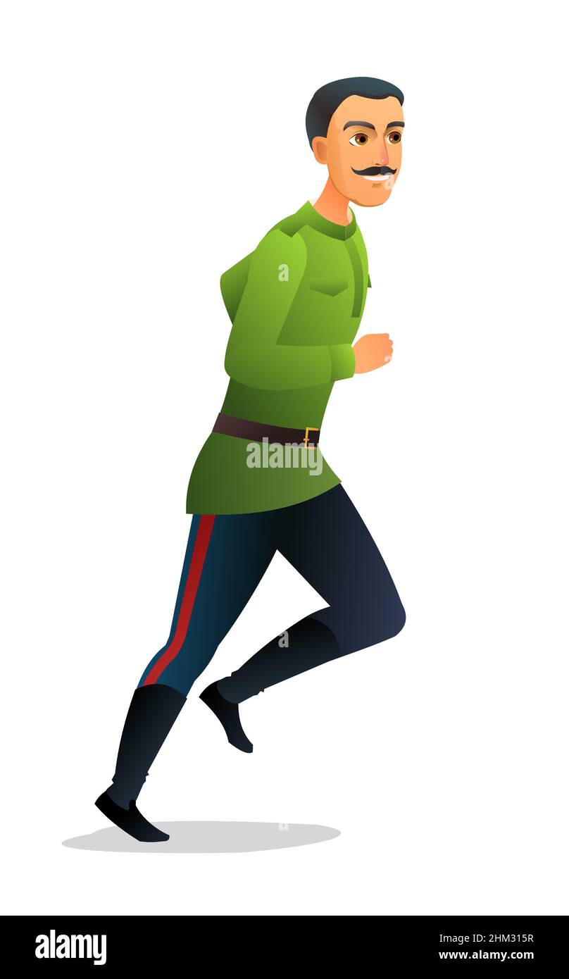 Don Cossack runs past. Side view. Cheerful young Russian guy. Male ...