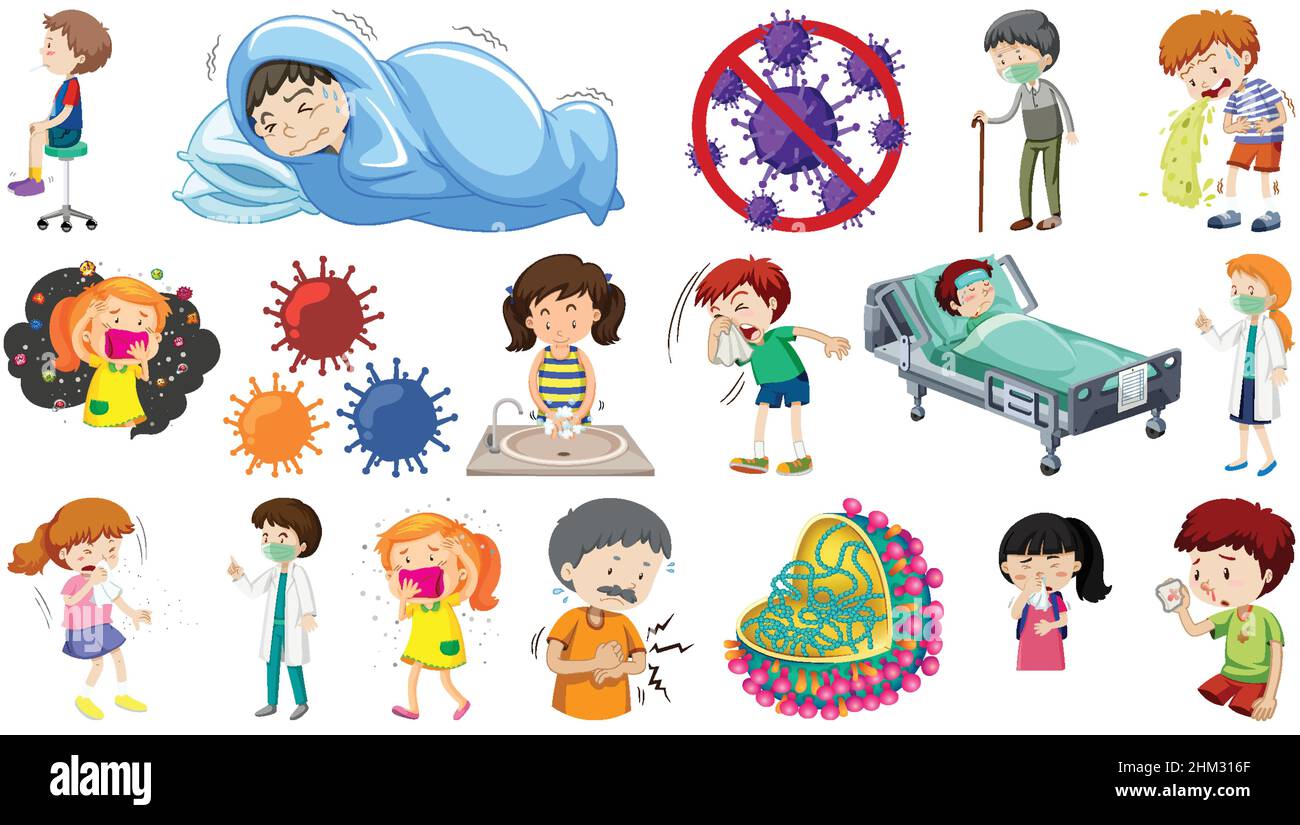 Set of sick people with different symptoms illustration Stock Vector ...