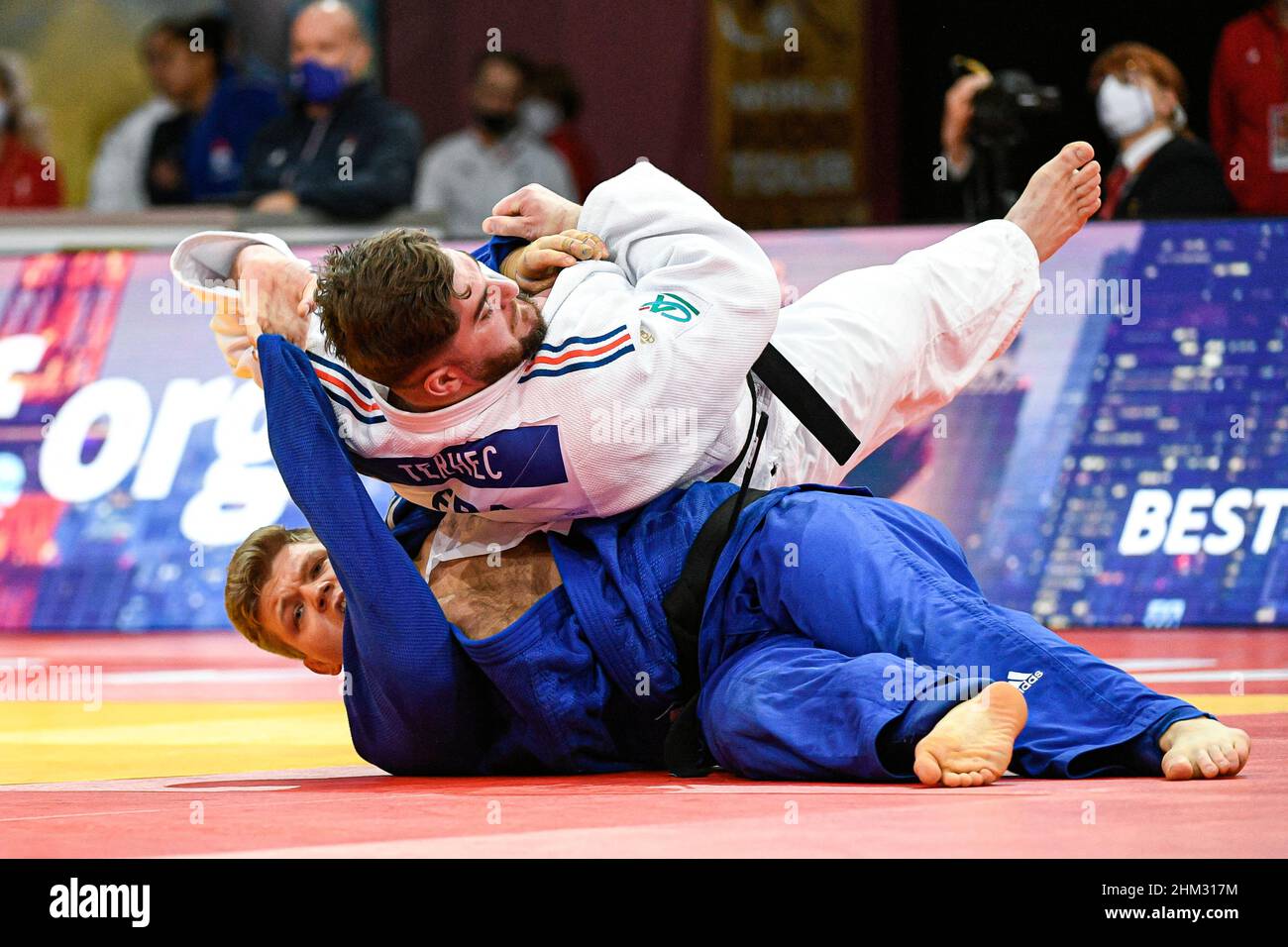 Men's +100 kg, Joseph Terhec (white) of France competes during the ...