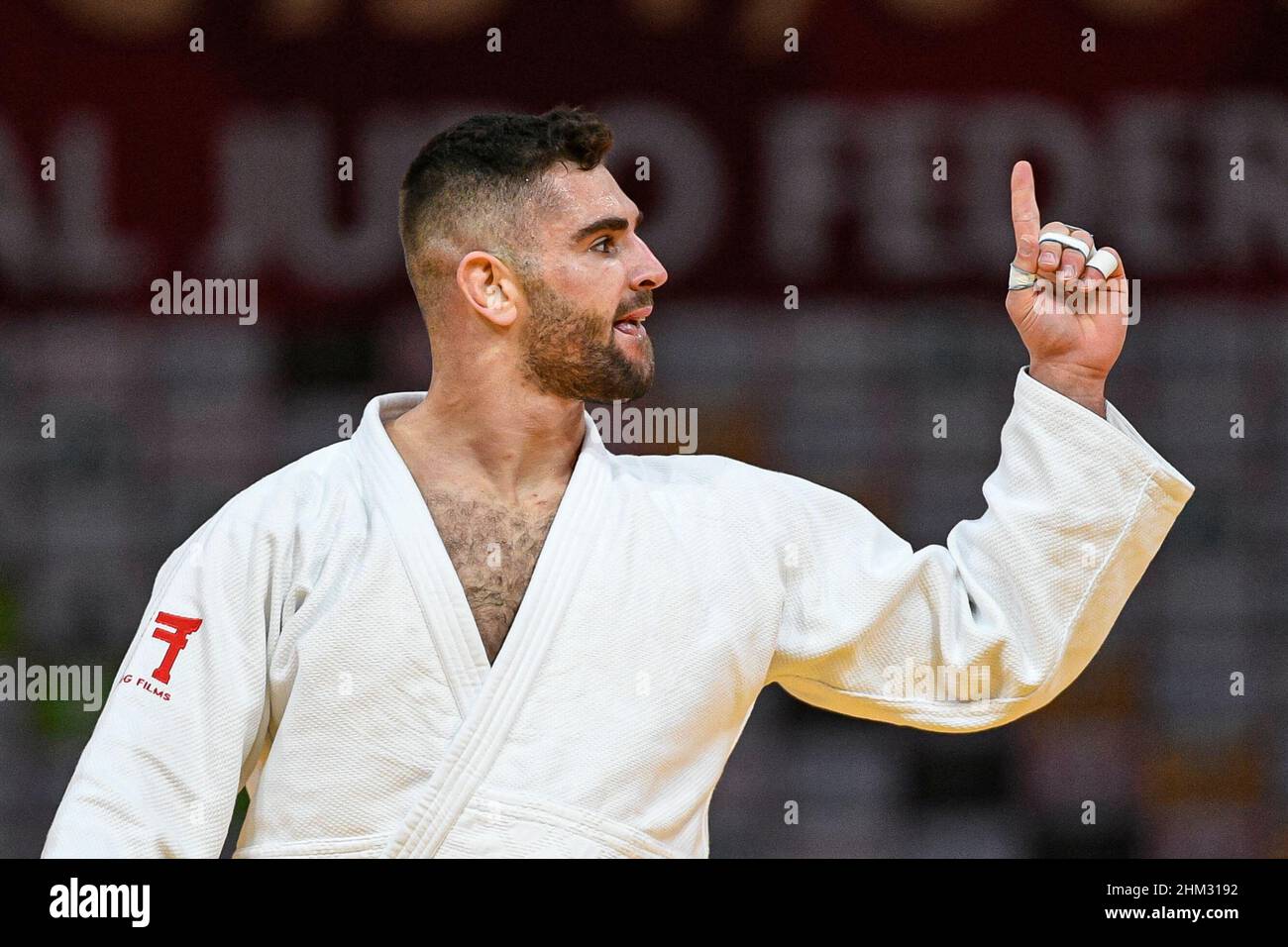 Men's -100 kg, Peter Paltchik of Israel competes and celebrates during ...