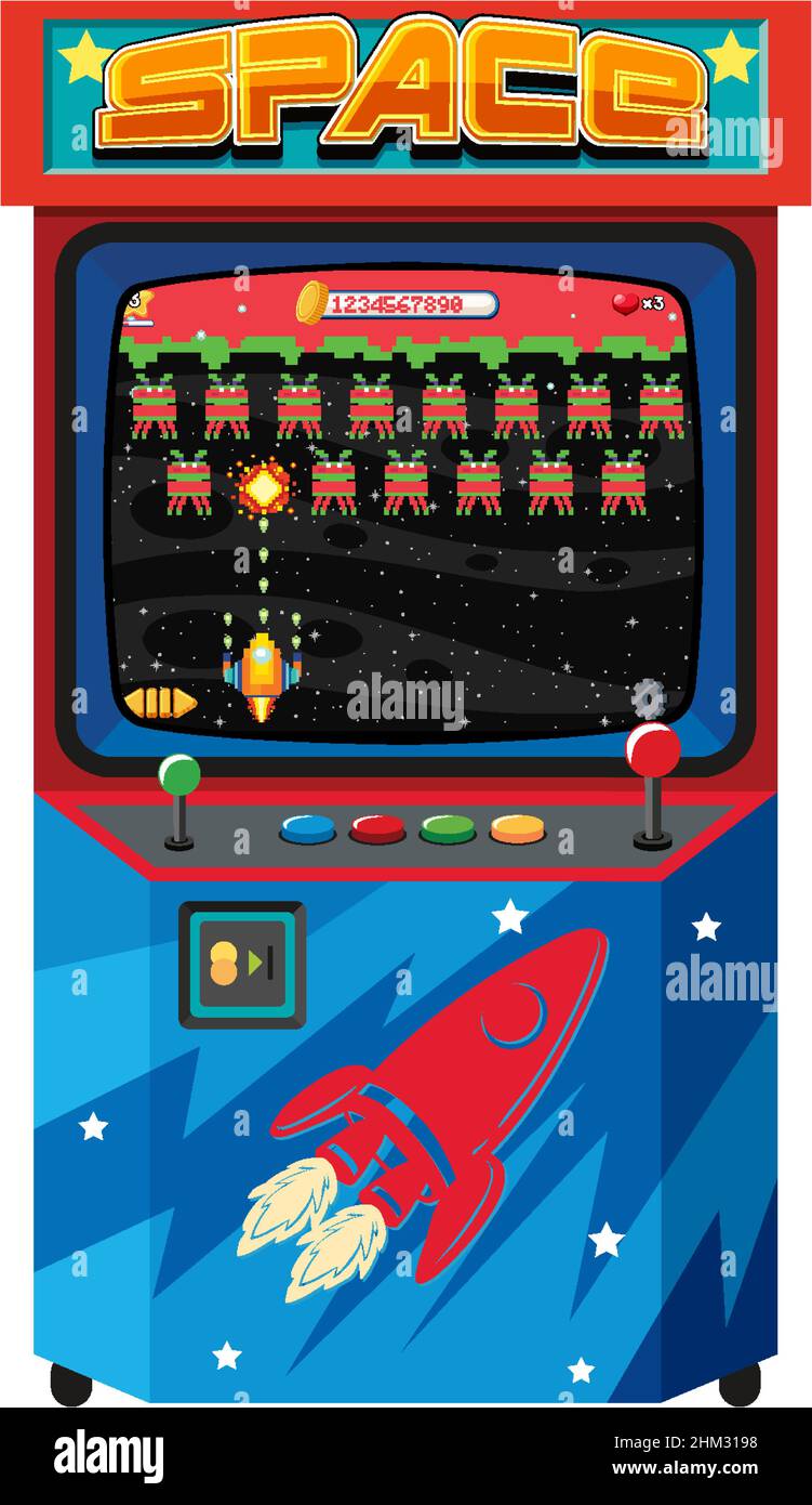 Retro arcade cabinet isolated on white background illustration Stock ...