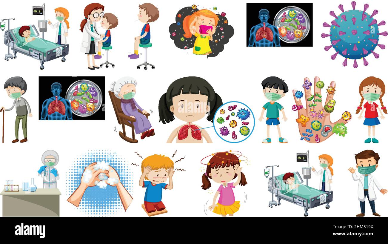 Set of sick people with different symptoms illustration Stock Vector ...