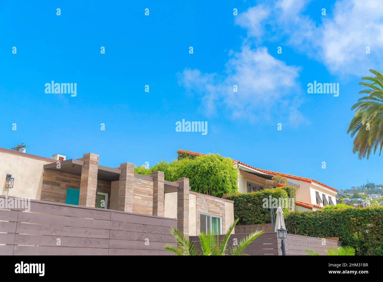 Residential homes with walls and fence at La Jolla, San Diego ...