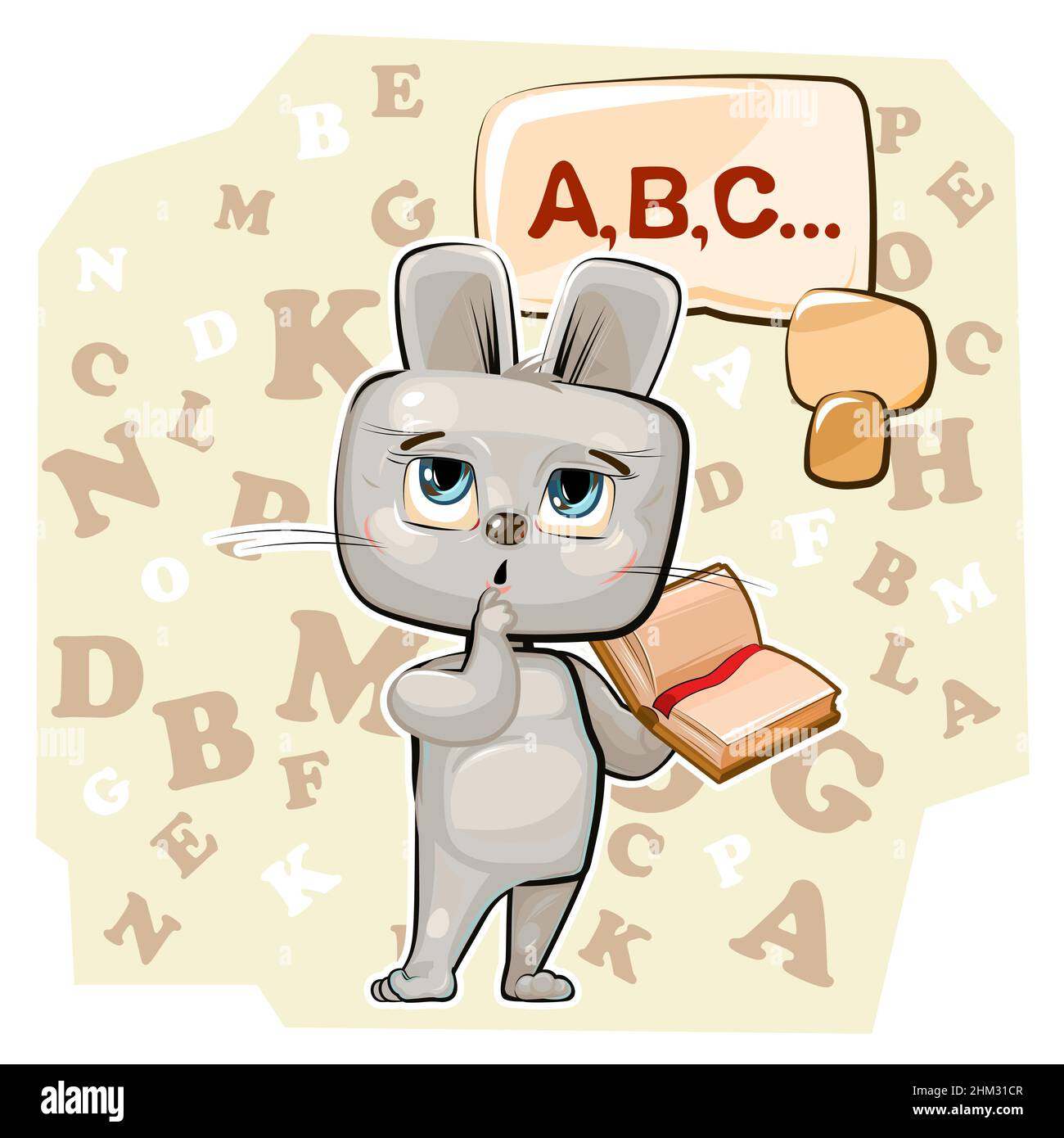 Cute Hare baby is trying to count. Studying numbers and counting. Funny ...