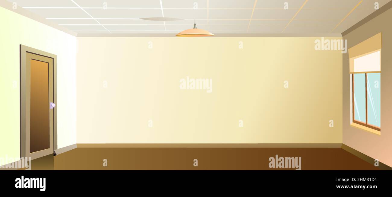 New clean empty room. With a glass door and a bright window. Ceiling ...