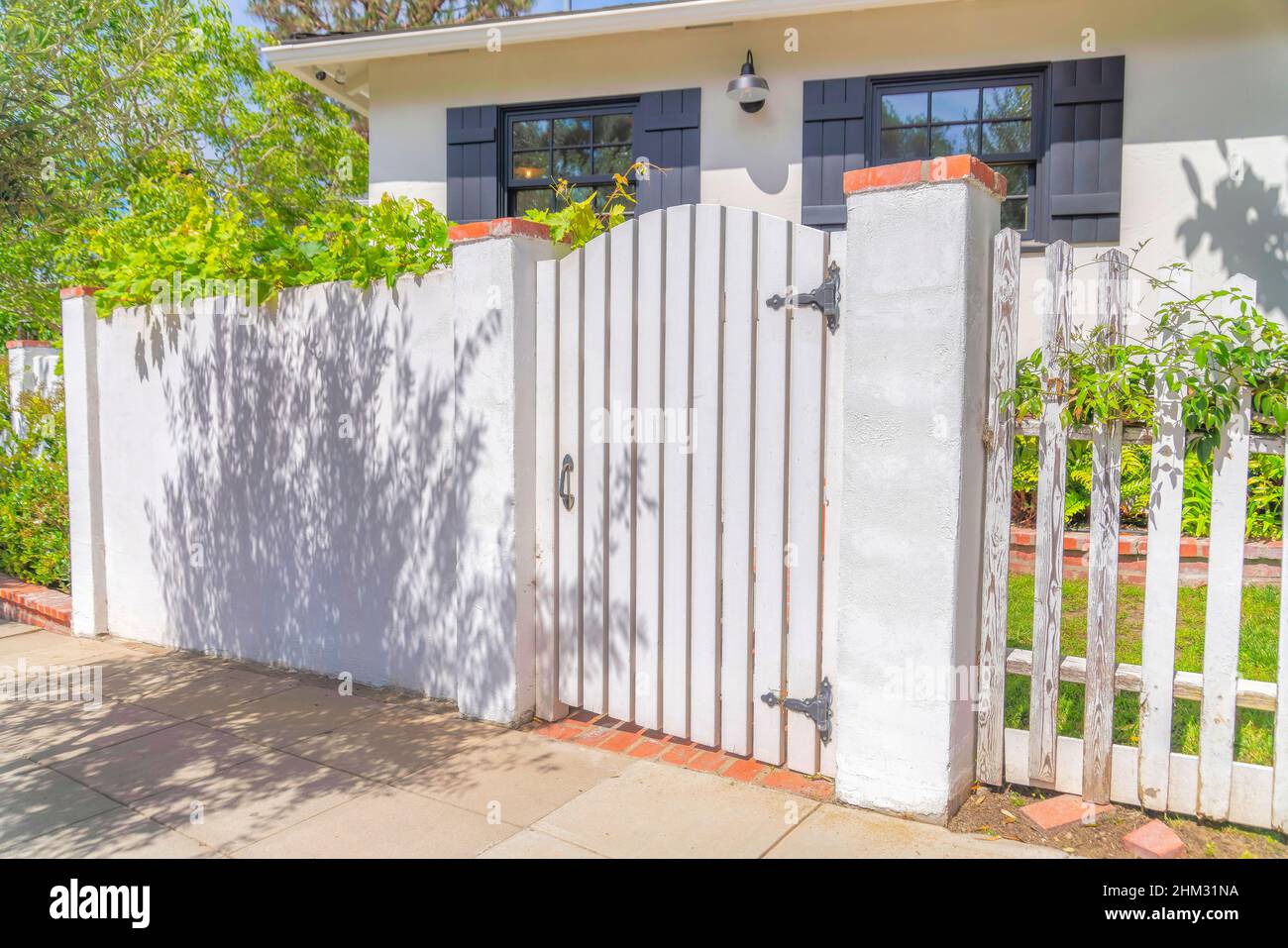 White side hinged front gate at La Jolla in San Diego, California Stock ...