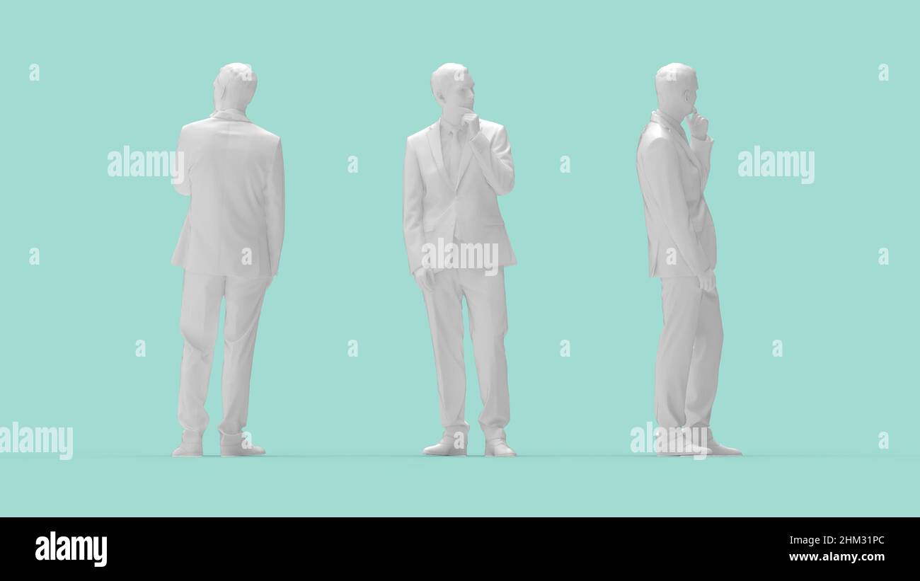 3D rendering of a casual business man front side and back view ...