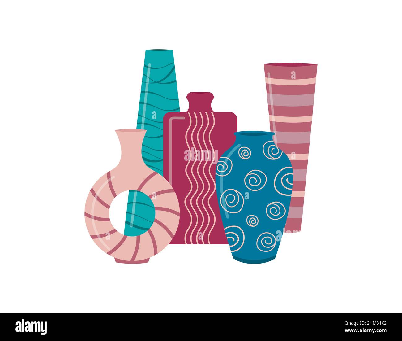 Boho vases composition. Pottery objects isolated on white background ...