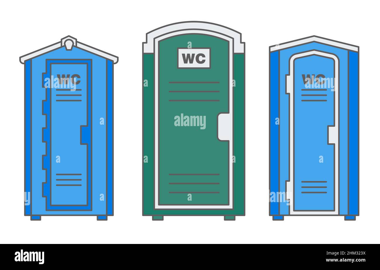 Mobile portable bio toilet. Front view. Blue plastic closet WC. Vector ...