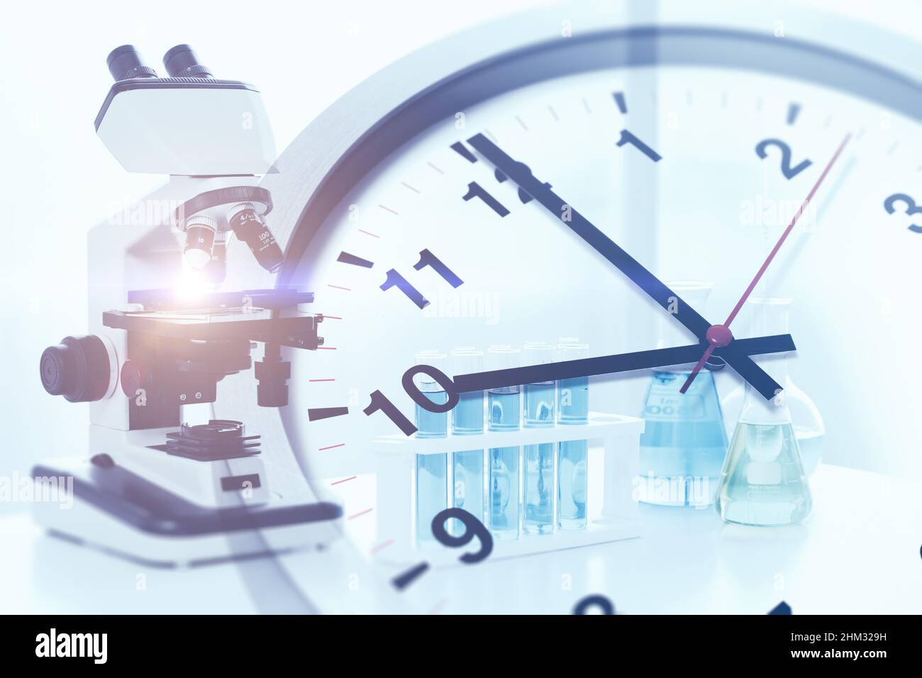 times clock with science medical research and pharmaceutical lab ...