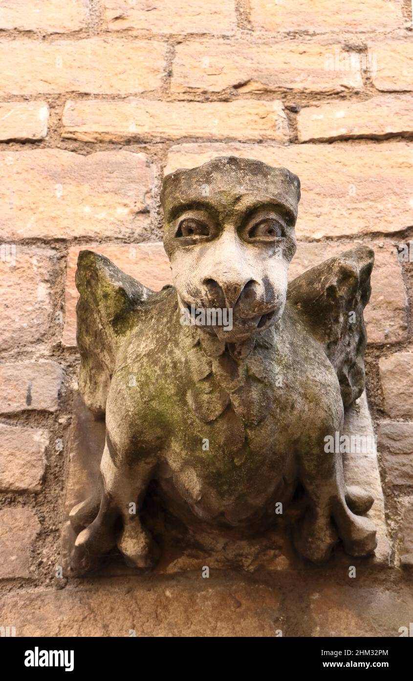 Weather worn gargoyle on wall of Church of St Martin, Coney Street ...