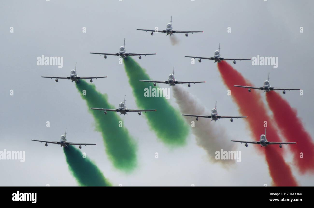 Italian air show showing the flag colors during the independence day ...