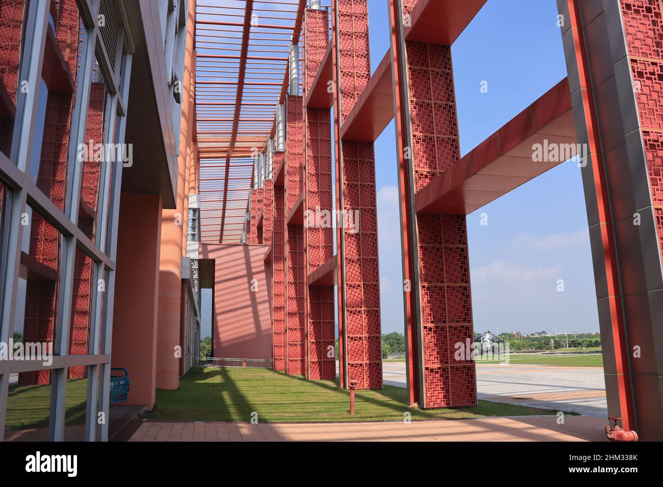 Closeup of a red steel frame structure on blue sky background Stock ...
