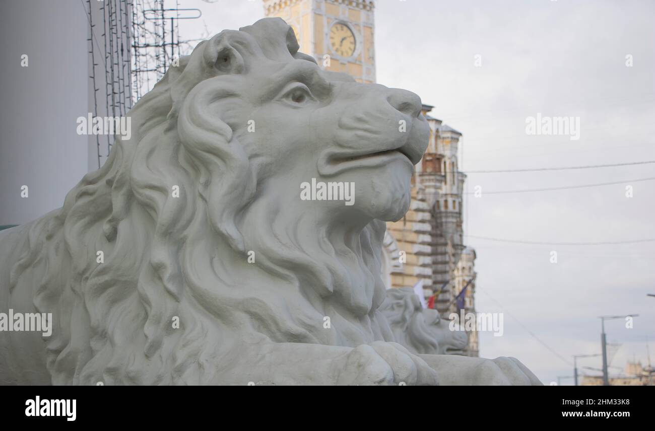 An architectural statue in the shape of a lion in the city Stock Photo ...