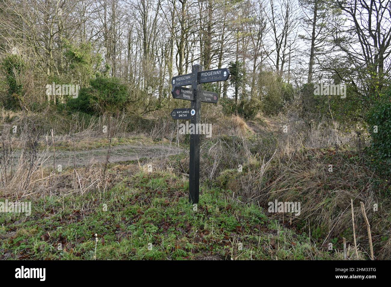 Signpost marking the direction of The Ridgeway an ancient route across ...
