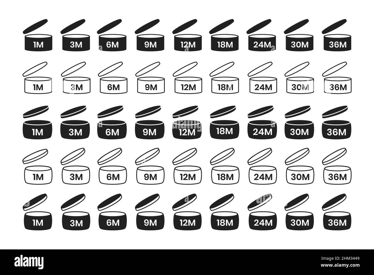 PAO, period after open icon sign set flat style design vector ...
