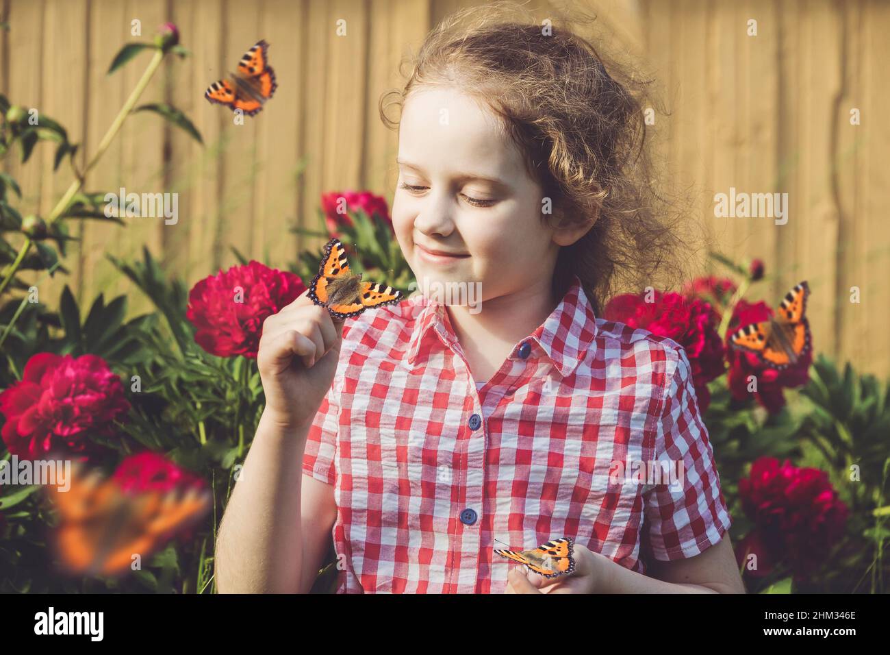 Pinup girl with a butterfly on his finger. Retro instagram filter Stock ...