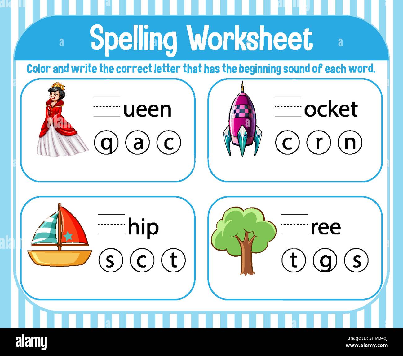 Spelling worksheet template for kids illustration Stock Vector Image ...