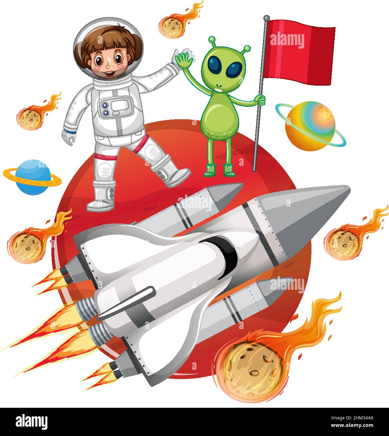 Isolated astronaut and alien on Mars planet illustration Stock Vector ...
