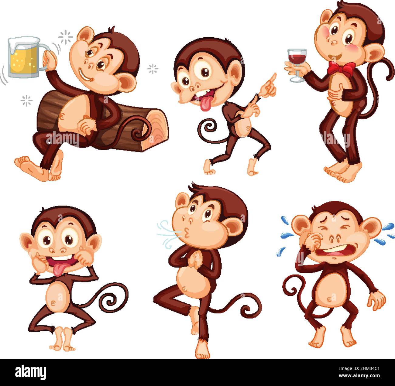 Set of funny monkeys doing different activities illustration Stock ...