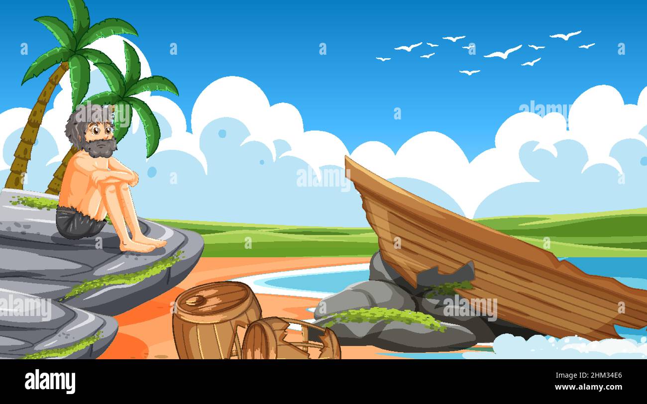 A man on deserted island isolated illustration Stock Vector Image & Art ...