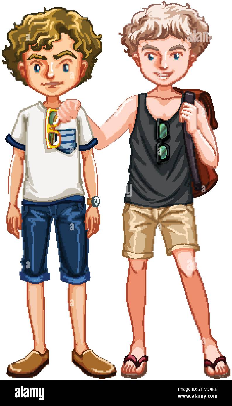Two teenage boys cartoon character on white background illustration ...