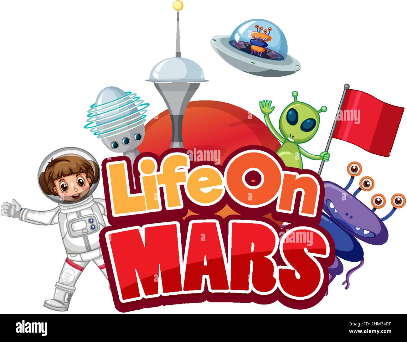 Life on Mars word logo design with cartoon character illustration Stock ...