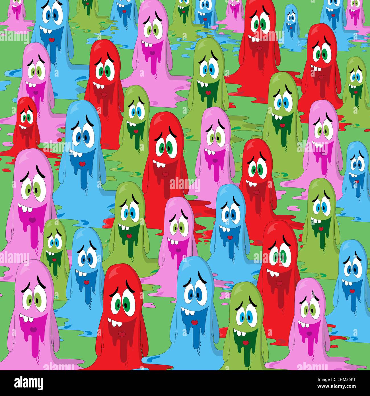 Pattern of cartoon sad colorful monster . cute scary baby heroes ...