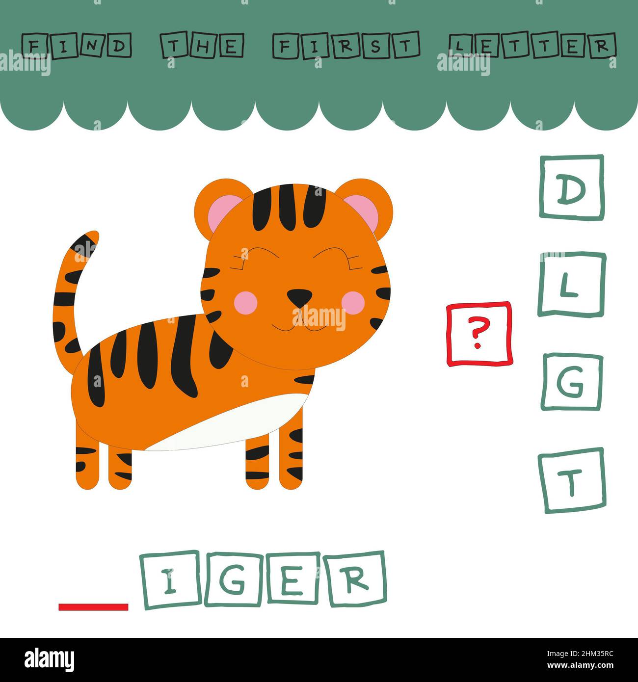 Find the first letter of the word TIGER and connect. Educational game ...