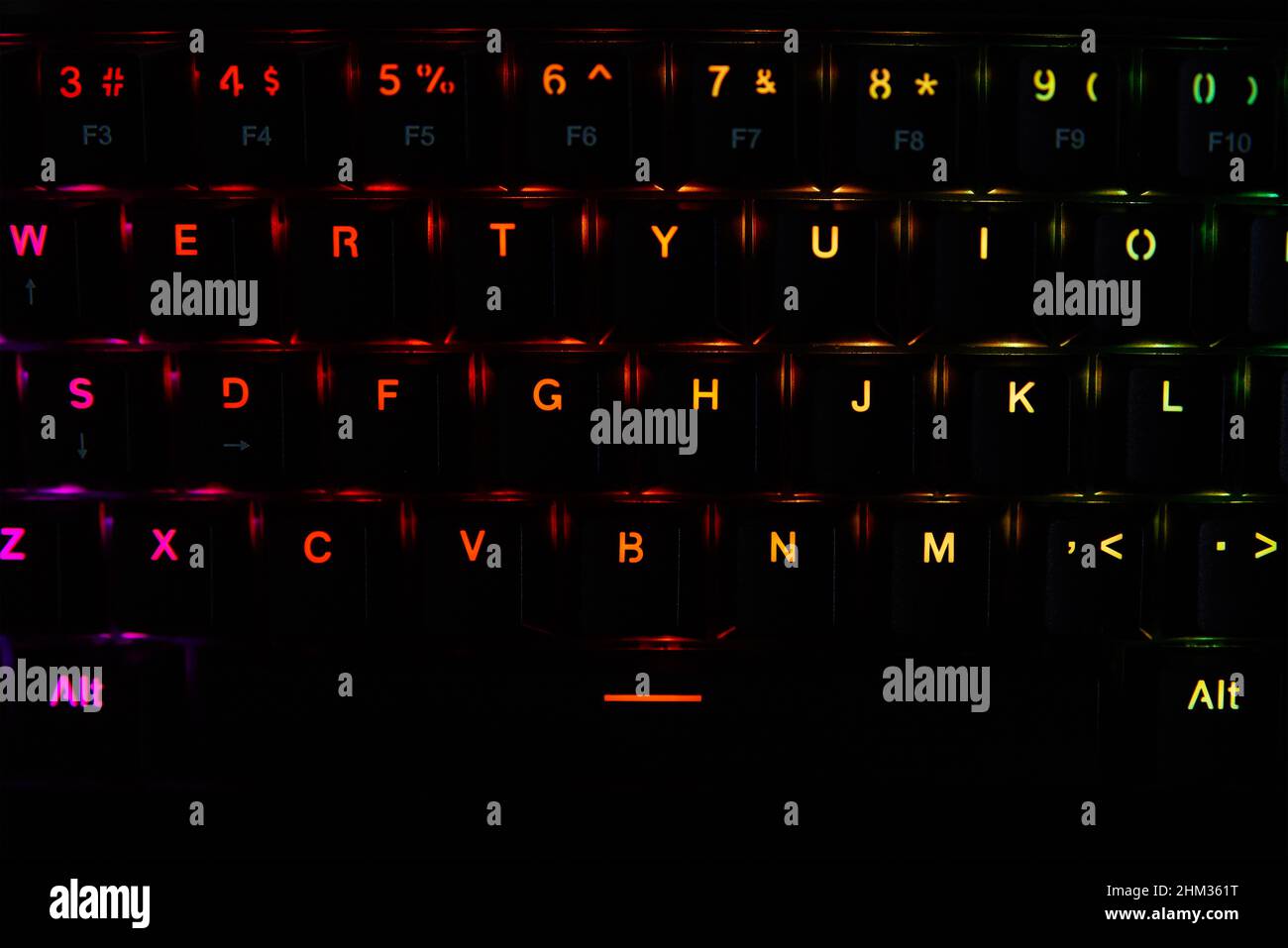 Gaming keyboard, close up. Mechanical rgb keyboard for computer games ...