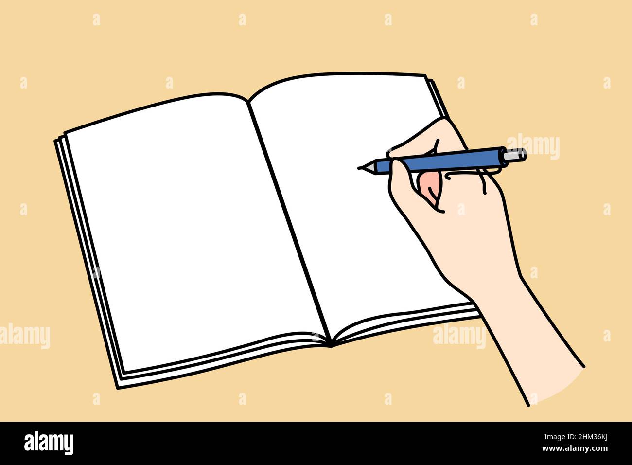 Person hand writing in blank notebook with pen. Write make note ...