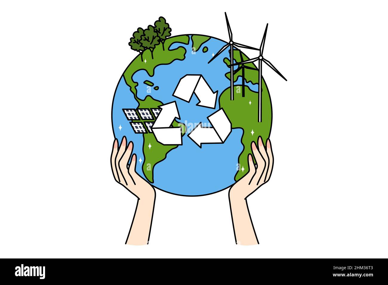 Person hands hold earth globe with recycle sign in middle. Concept of ...