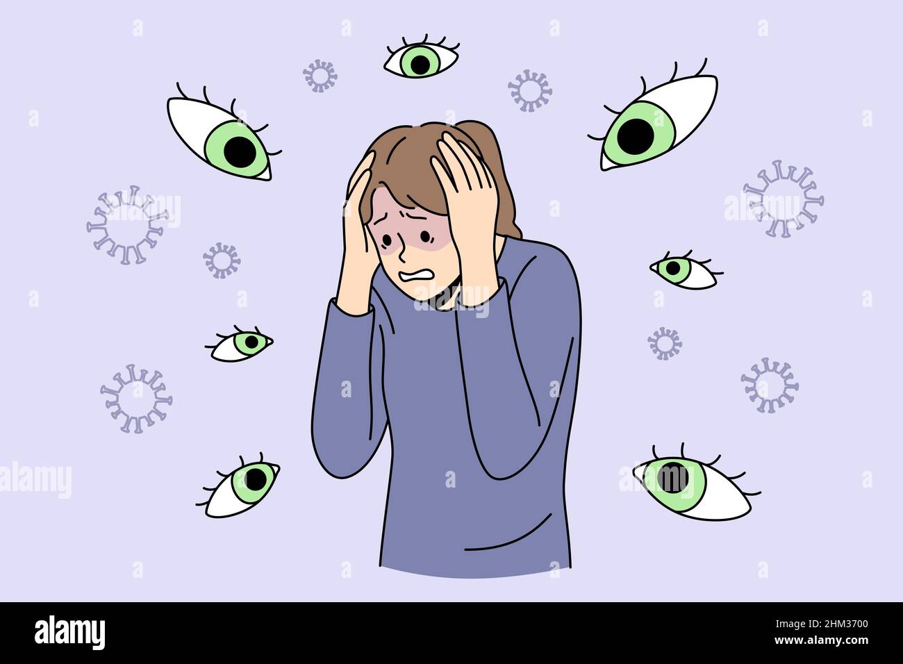 Panic of chase and Inner fears concept. Young stressed woman standing ...