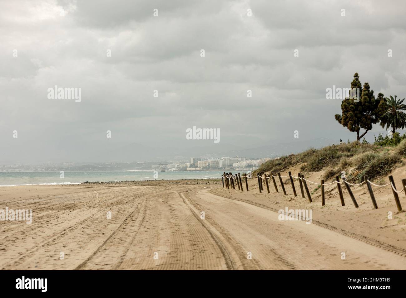Landscape with Marbella beach on a stormy winter day, Spain in January ...