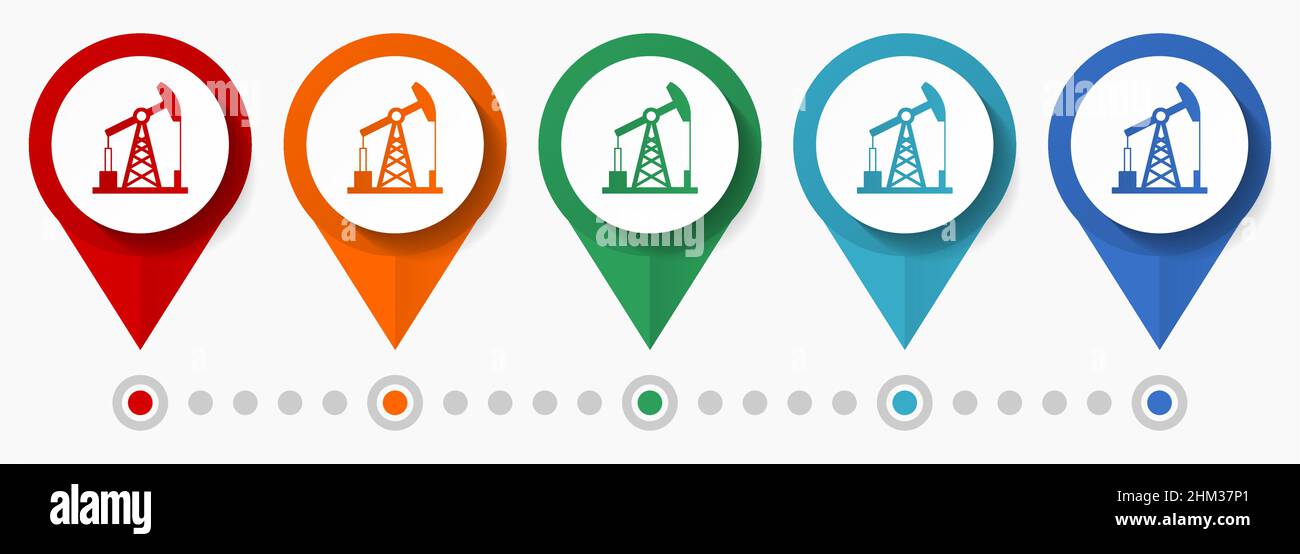 Petrol, oil concept vector icon set, flat design oilfield pointers ...