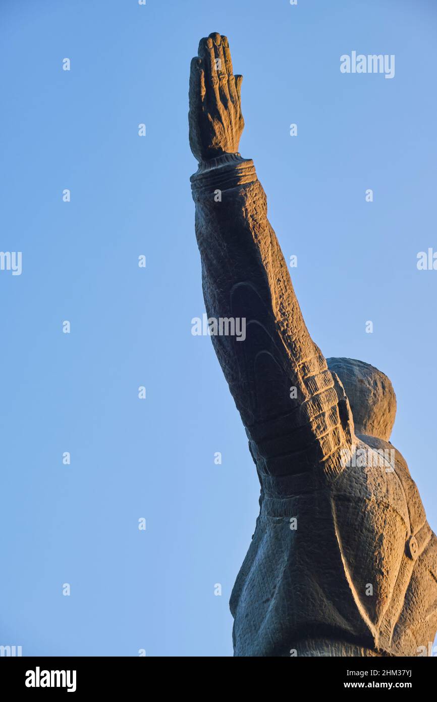 A bronze, metal statue of a standing Yuri Gagarin, first Russian man in ...