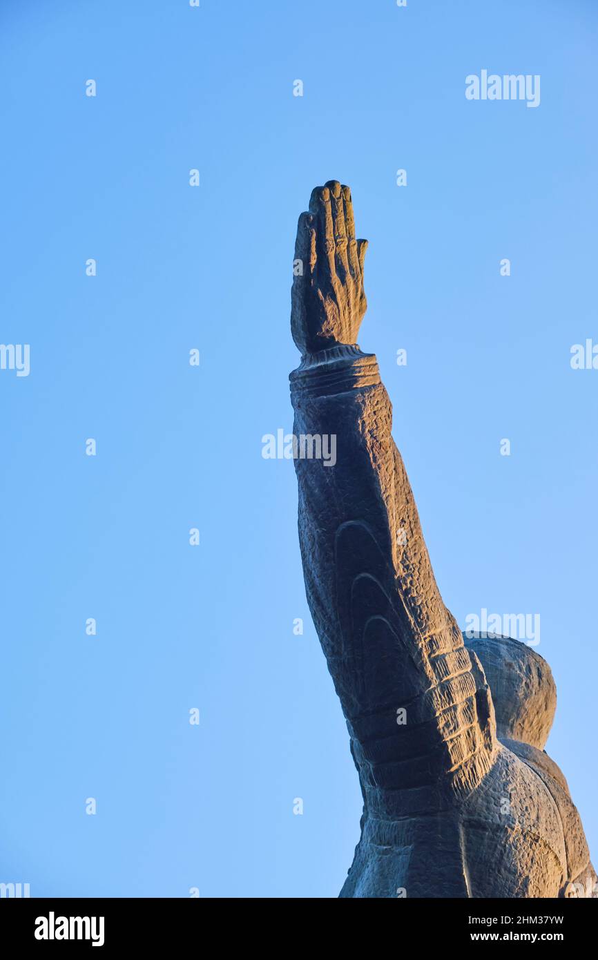 A bronze, metal statue of a standing Yuri Gagarin, first Russian man in ...