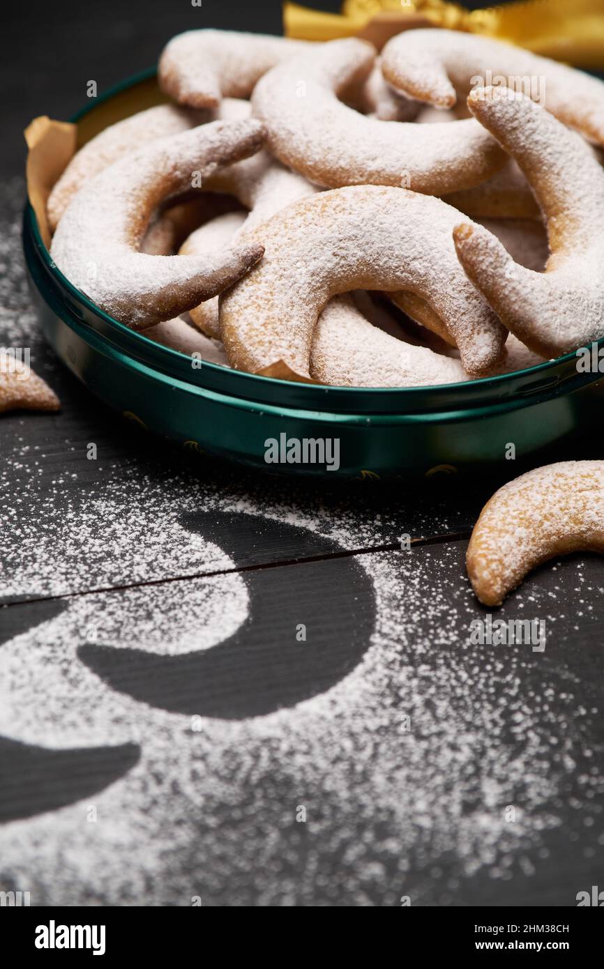 Round Gift box full of Traditional German or Austrian Vanillekipferl ...