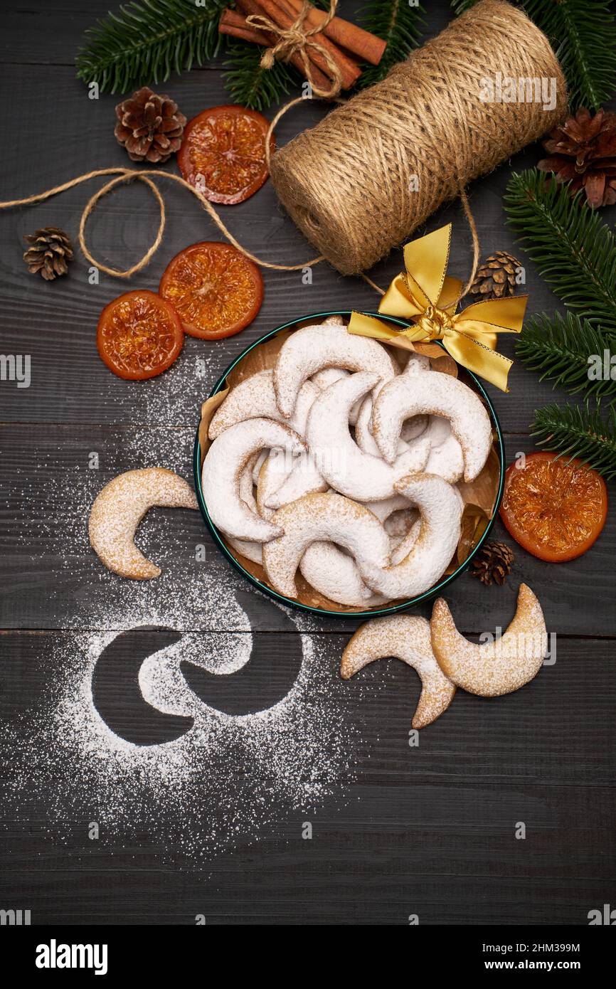 Round Gift box full of Traditional German or Austrian Vanillekipferl ...