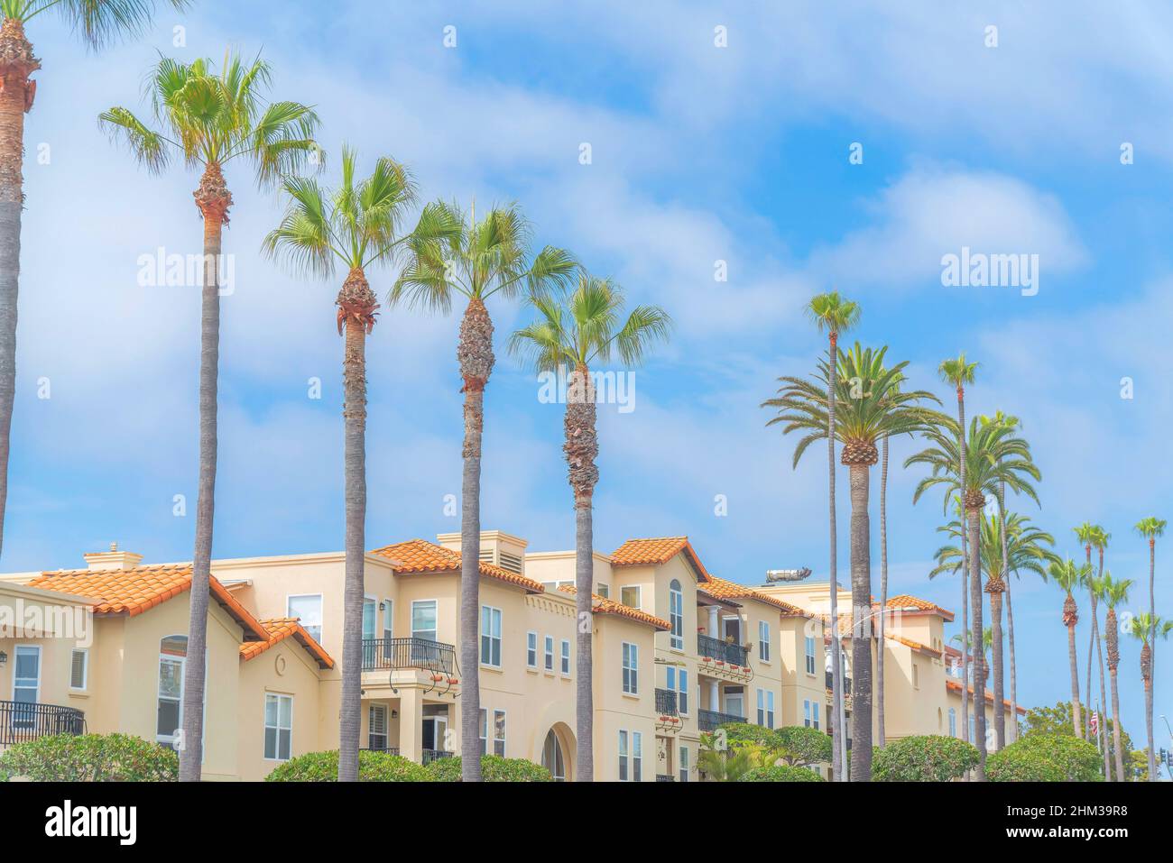 Mediterranean style complex apartment buildings at Carlsbad, San Diego ...